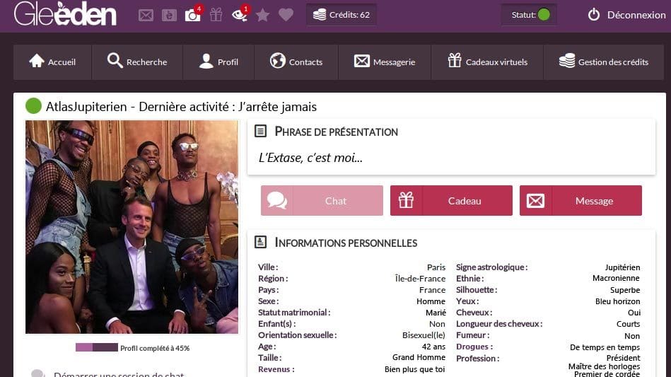 ⚠️ Scandale à l’Elysée : Macron est inscrit sur Gleeden site de ...